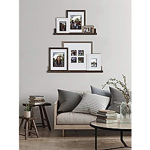 Kate and Laurel Bordeaux Farmhouse Gallery Floating Shelf and Wall Frame Kit, Set of 8, Multiple Finishes, Assorted Size Frames and Two Display Shelves