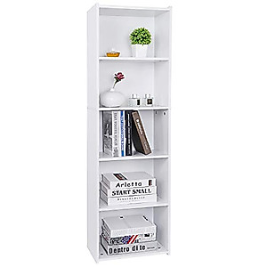 ZENY 5-Tier Shelf Bookcase, Freestanding Wood Storage Display Open Bookshelf for Home Office, White