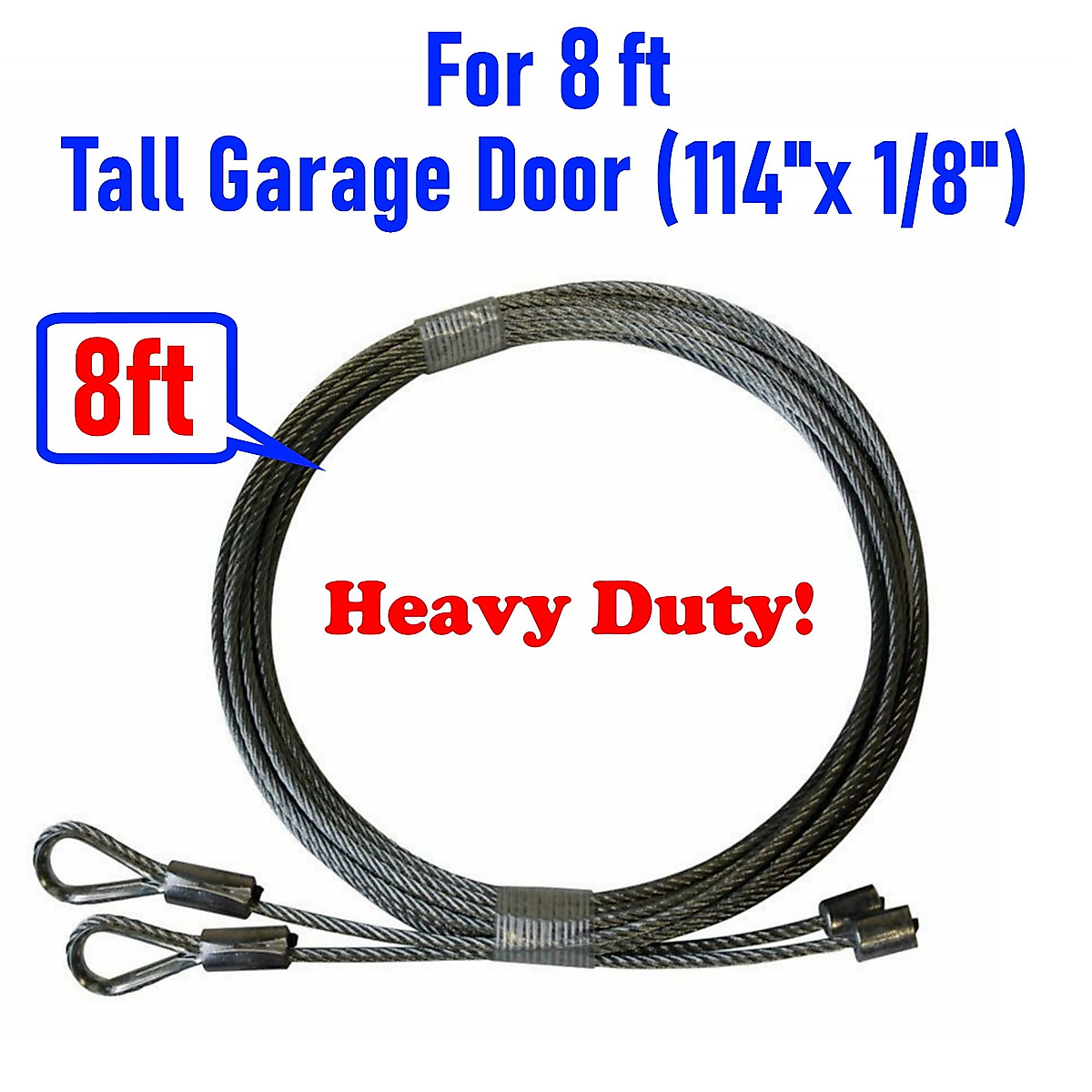 Garage Door Cables 1/8" Pair Torsion Spring (7ft, 8ft, 9ft, 10ft,11ft,12ft) (8 ft. Tall Door)