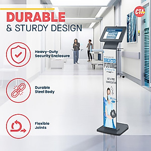 Premium Kiosk Floor Stand - CTA Locking Floor Stand Kiosk - IPad 10th Gen 10.9-Inch - IPad 7/8/9 Gen 10.2-Inch - IPad Pro 11" - IPad 5/6 Gen - Surface Go - Galaxy Tab S5E & More - Black (PAD-PARAF)