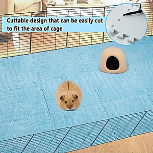 BNOSDM 12Pcs Guinea Pig Plush Pads, Reusable Rabbit Sleeping Floor Mats with Edging, Washable Guinea Pig Fleece Cage Liners, Soft Warm Bunny Bedding, Cage Pad for Small Animals (11.8", Blue)