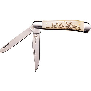 Elk Ridge - Outdoors Manual Folding Knife - 2.75 in Satin Finish Blade, Ox Bone Handle with Laser Deer Artwork - ER-220DR