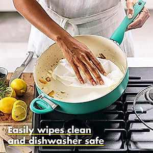 GreenPan Rio Healthy Ceramic Nonstick, Saute Pan with Lid, 5QT, Turquoise