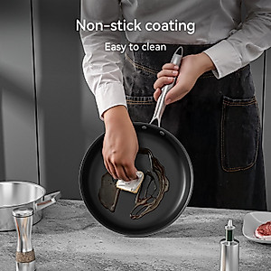 COOKNANO Stainless Steel Nonstick Frying Pan Set, 3 Piece cookware set, Tri-Ply Skillet, 8 inch, 9.5 inch, 11inch Cooking pan, Oven Dishwasher Induction Gas Safe, Silver, Suitable for All Stove