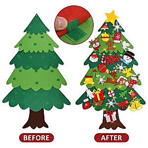 WooEver DIY Felt Christmas Tree Set 3.5ft, Xmas Decorations Wall Hanging 33 Detachable Ornaments with String Light Kids Gifts New Year Party Supplies (Batteri Not Included)