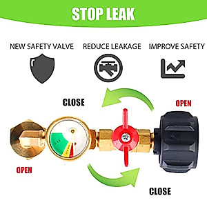 HPX Propane Tank Elbow Refill Adapter: Propane Tank Adapter with Gauge Propane Tank Refill Adapter Propane Filler Adapter for 1LB Bottle Tank Grill Camping - Propane Bottle Refill Adapter