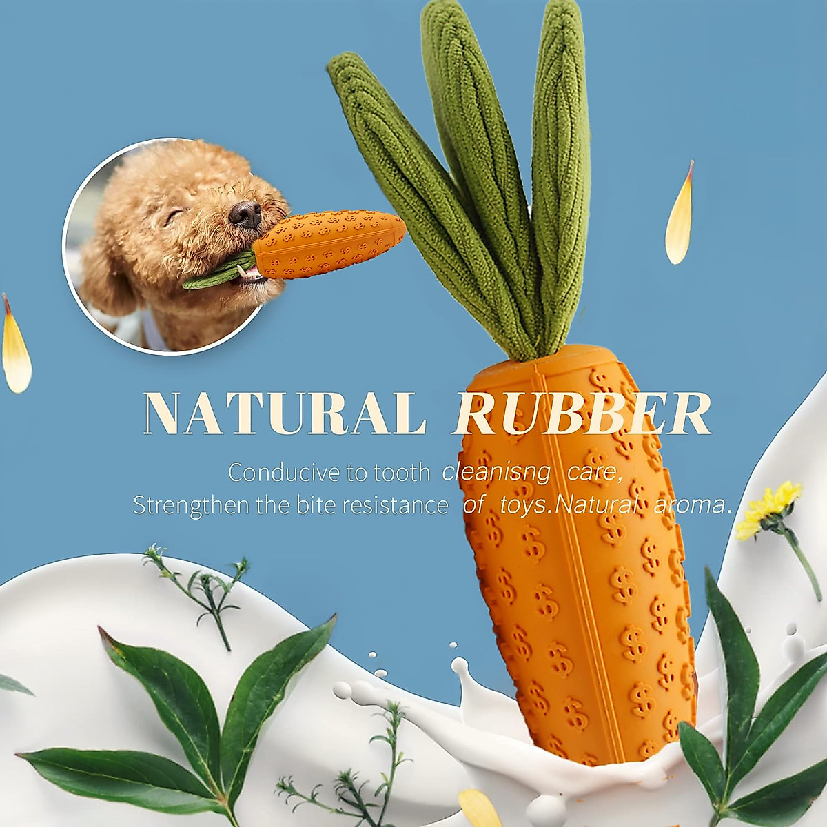 Jumbostone Dog Chew Toy, Natural Rubber Carrot Squeaky Dog Toys for Aggressive Chewers, Indestructible Dog Toys for Small and Medium Dog (Orange)