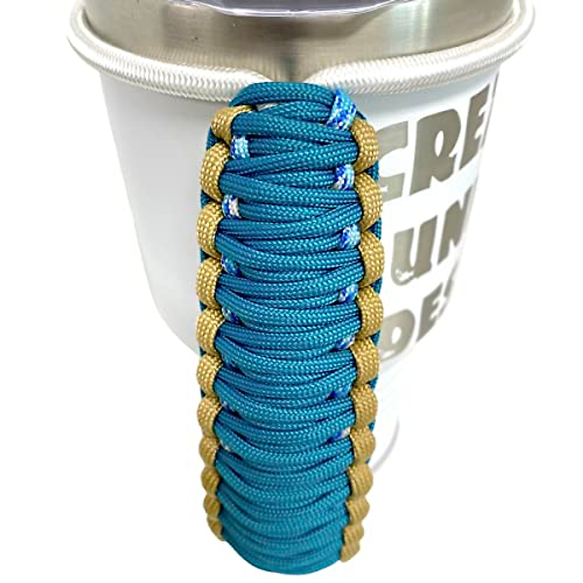 Creating Unique Designs Handmade Elastic Tumbler Handles 20 30 32 40 oz (Handle Only) (Teal lakeside gold white)