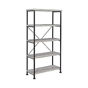 Coaster Furniture Analiese Rustic Industrial 4 Shelf Bookcase Bookshelf Etagere Composite Wood Shelves Metal Frame Gray Driftwood Black 801546