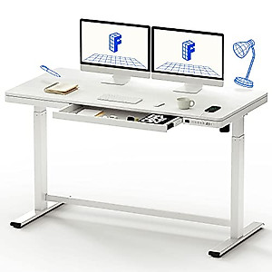FLEXISPOT 55" White Electric Standing Desk with Drawers, Quick Assembly Home Office Sit Stand Desk with Storage, USB Charging, Computer Desk for Home Office (White Top + Adjustable Frame, Comhar)