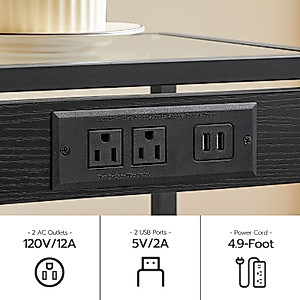 HOOBRO Side Table with Charging Station, Set of 2 End Tables with USB Ports, Nightstand for Tight Spaces, Tempered Glass, Modern Metal Frame, for Office, Bedroom, Living Room, Black BK76UBZP201