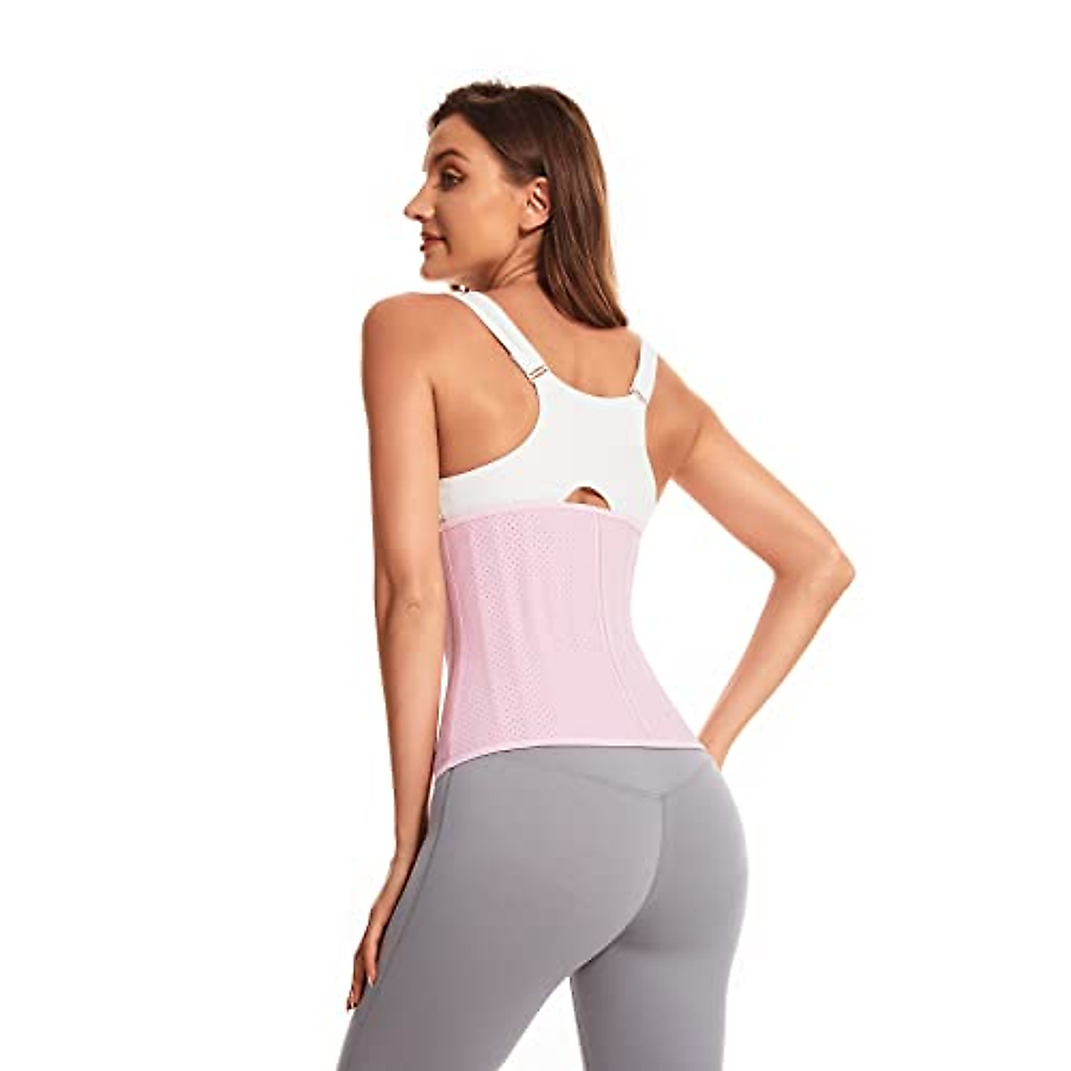 LARTIGUE Latex Waist Trainer for Women 25 Steel Boned 3 Hook Hourglass Body Shaper Corsets Cincher,Pink S