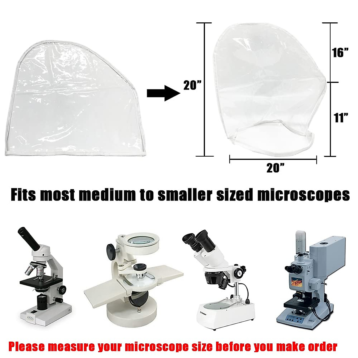 Microscope Dust Cover Fit Full Size Standard Microscopes, 20" L x 20" W - lensmeter Instruments Accessories, PVC, Waterproof, 1 Pcs