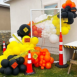 167Pcs Construction Party Balloons Garland Kit for Kids Birthday Dump Truck Quarantine Party Supplies with Orange Black Yellow White Balloons