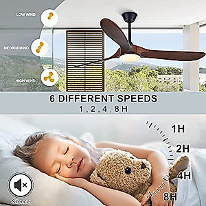 ZHUYILONG 60 Inch Ceiling Fans with Lights and Remote, LED Ceiling Fan with Light, Modern Indoor Outdoor Ceiling Fan for Patios Bedroom Living Room Kitchen Farmhouse (WY-001)