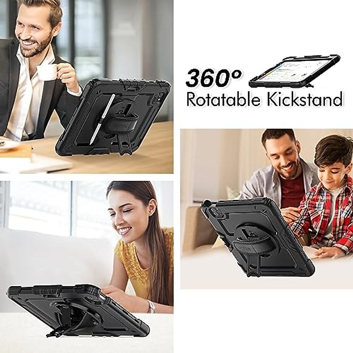 Wgdttve iPad 10.9 Inch Air 5th/4th Generation Case/iPad Pro 11 Inch Case with Screen Protector, Drop Proof Protection 360°Rotating Stand/Handle,Pencil Holder Shoulder Strap Case (Black)