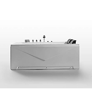 Empava 71 in. Acrylic Alcove Whirlpool Bathtub - Hydromassage Rectangular Jetted Soaking Tub with Right Side Drain - 3-Side Apron - Waterfall Faucet , White