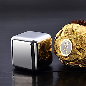 eoocvt Whiskey Stones Luxury Gift Set - 8pcs Stainless Steel Reusable Ice Cubes with Barman Tongs and Freezer Tray