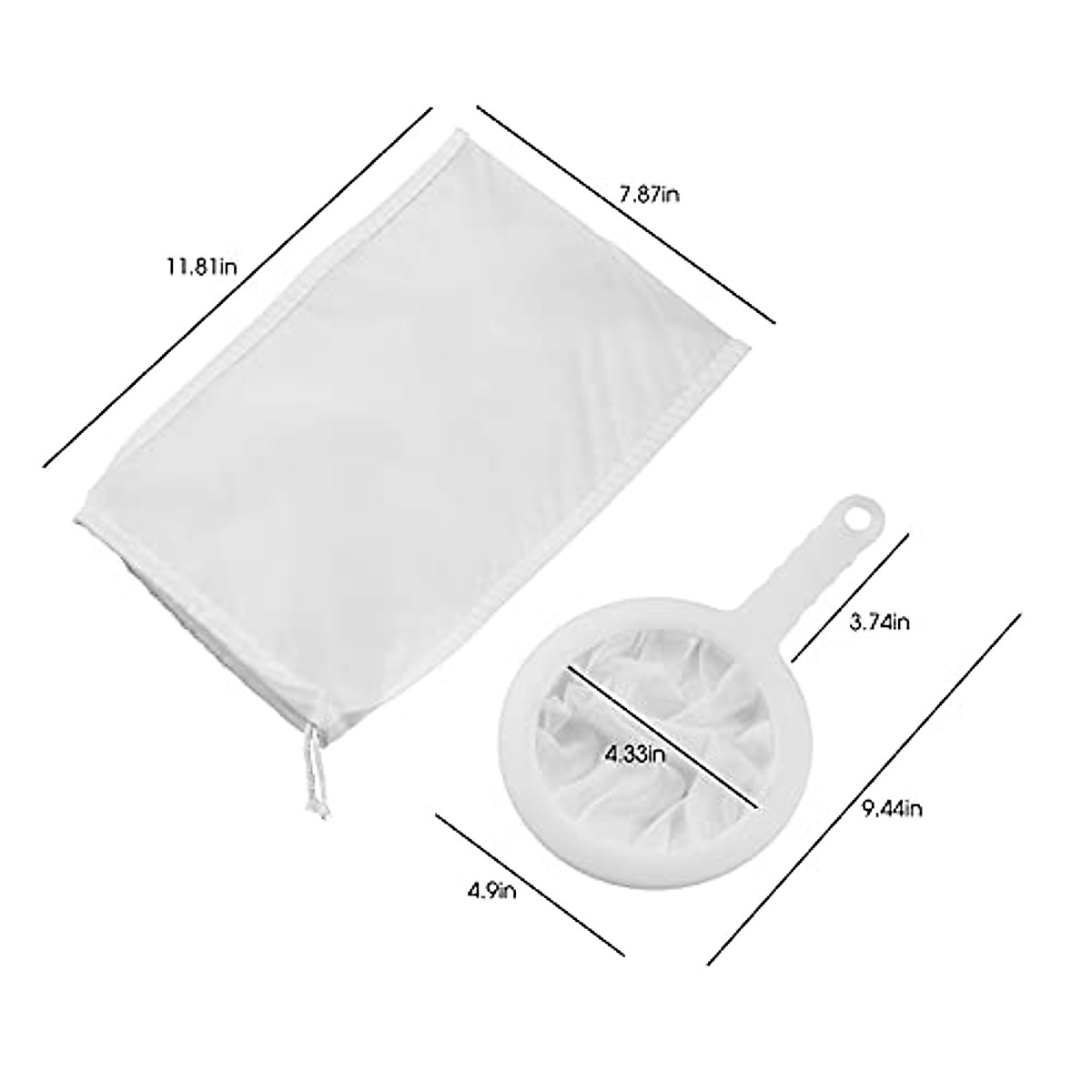 Haosens 6 Pack - 200 Mesh Fine Strainer & Nut Milk Bags, Reusable Food Grade BPA-Free Ultra Strong Nylon Nutmilk, Juices, Cold Brew, Tea Coffee, Juice Soy, 9.4x2.6 inch