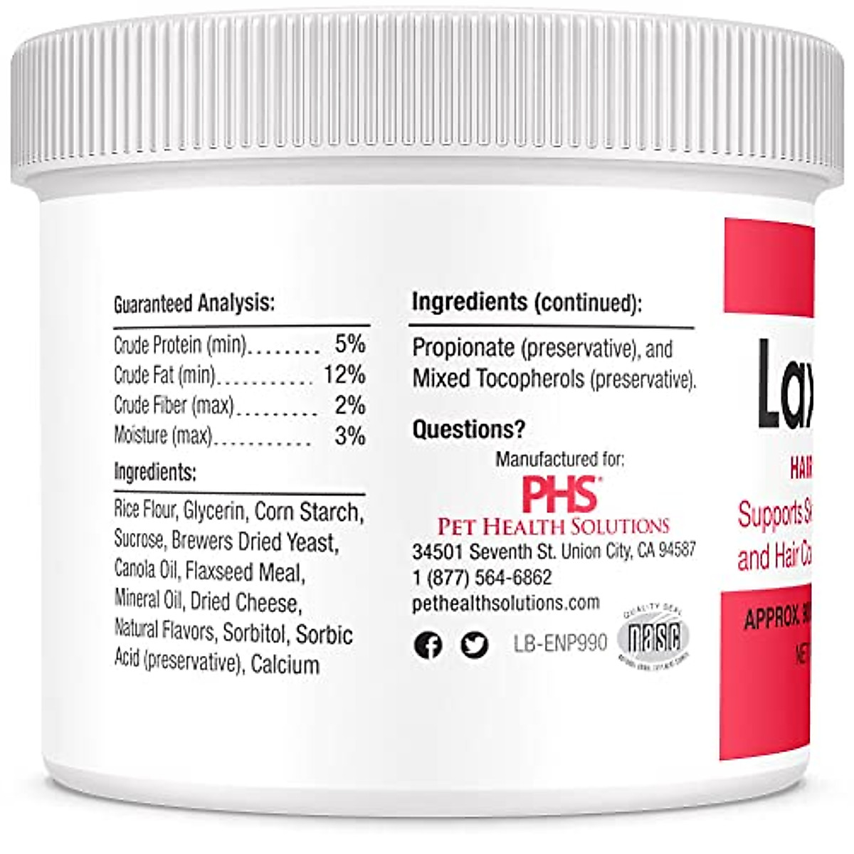 LaxaCat Hairball Formula for Cats - Supports Skin & Hair Coat, Vitamin, Mineral Oil - Healthy Coat - Regular Bowel Movement - Natural Ingredients - 90 Soft Chew