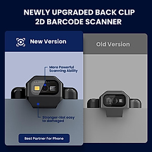 Eyoyo 2D Back Clip Phone Barcode Scanner, Super QR Bluetooth Barcode Reader with 1600mAh Rechargeable Battery, iPad, iPhone and Android Compatible, for Inventory Management