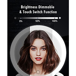 FASCINATE Magnifying Mirror 10X 1X Double Sided Magnification Makeup Vanity Mirror Rechargeable Lighted Mirror with 3 Color Setting Adjustable Rotation LED Vanity Desk Mirror White(Not Include Bag)