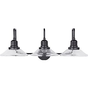 Austin Allen 9D318A Roan Urban/Industrial Clear Glass Wide Cone Bath Vanity Wall Mount Light Fixture, 3-Light 300 Total Watts, 11" H x 30" W, Matte Black