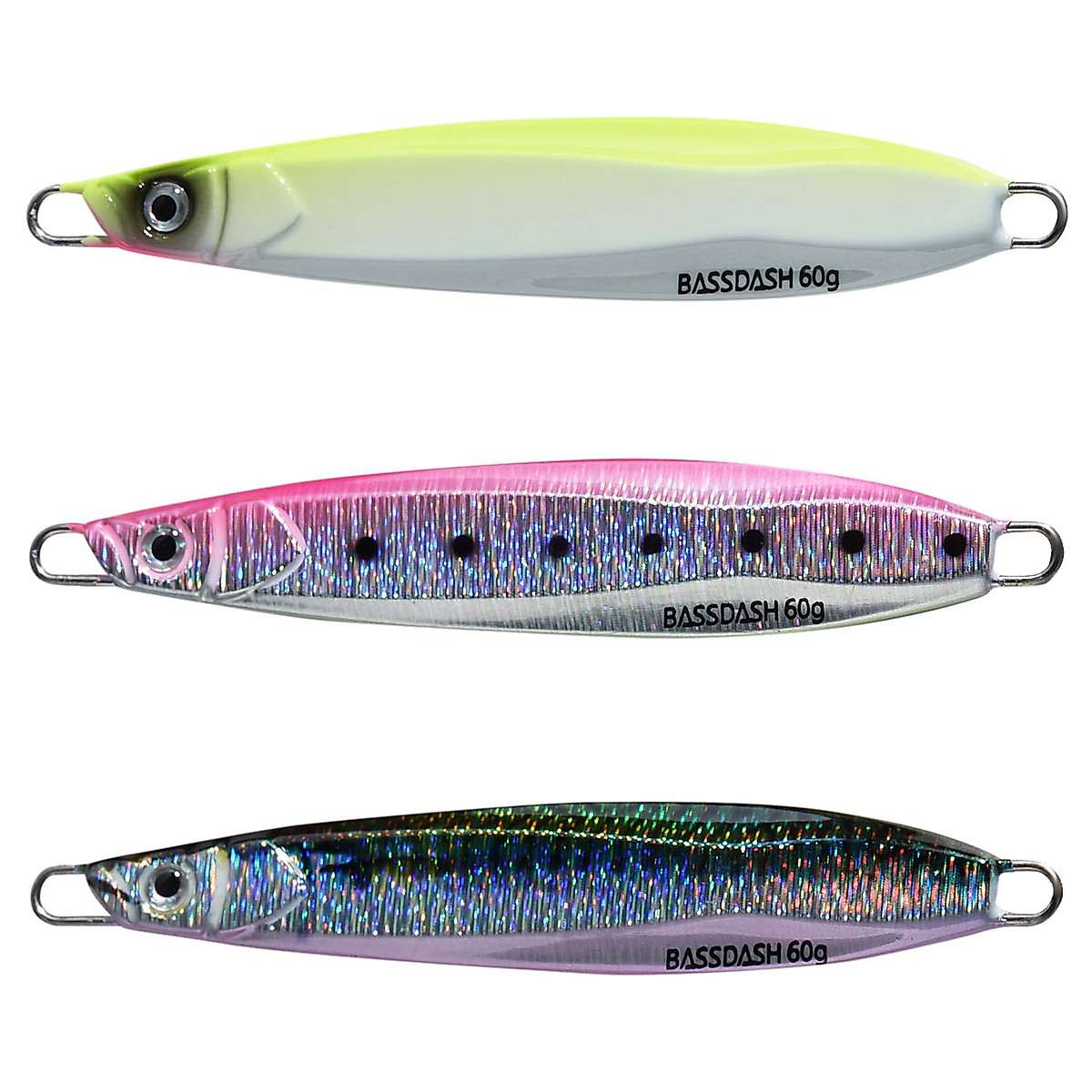 BASSDASH STIX Casting Jig Lure Vertical Slow Jigging Lures 1.4oz 2.1oz with Mustad Hooks 2/0 3/0 for Saltwater Freshwater Kayak Boat Shore Fishing, 3-Pack (3-Pack (CFR), 60 Grams (2.1 oz))