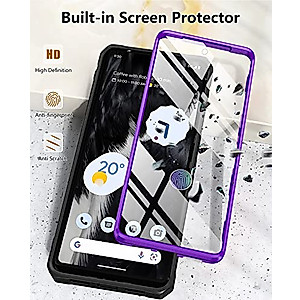 FNTCASE for Google Pixel 7 Case: Built-in Screen Protector & Kickstand | Full-Body Dual Layer Rugged Heavy Duty Protection | Military Shockproof Cell Phone Protective Cover 5G - Purple