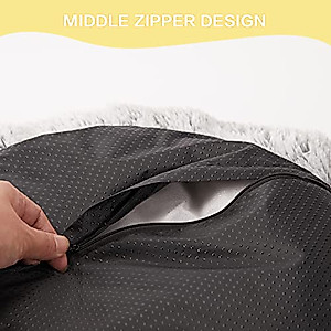 Bedfolks Calming Donut Dog Bed, 36 Inches Round Fluffy Dog Beds for Large Dogs, Anti-Anxiety Plush Dog Bed, Machine Washable Pet Bed (Dark Grey, Large)