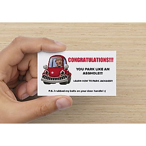 Crazy Novelty Guy 25 Cards - Funny Bad Parking Prank Revenge Practical Joke Card, Congratulations, You Park Like an Asshole, Learn How to Park Jackass, Standard Business Card Size