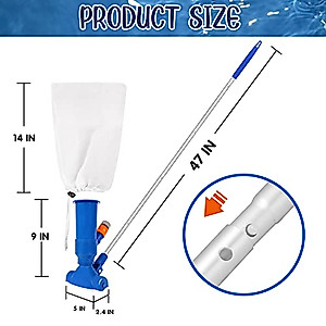 Polog Portable Pool Vacuum, Pool Spa Jet Vacuum Cleaner with 5 Section Pole, Small Pool Vacuum for Above Ground & Inground Pool Spa Pond Hot Tub (No Garden Hose Included) (Small, Blue)