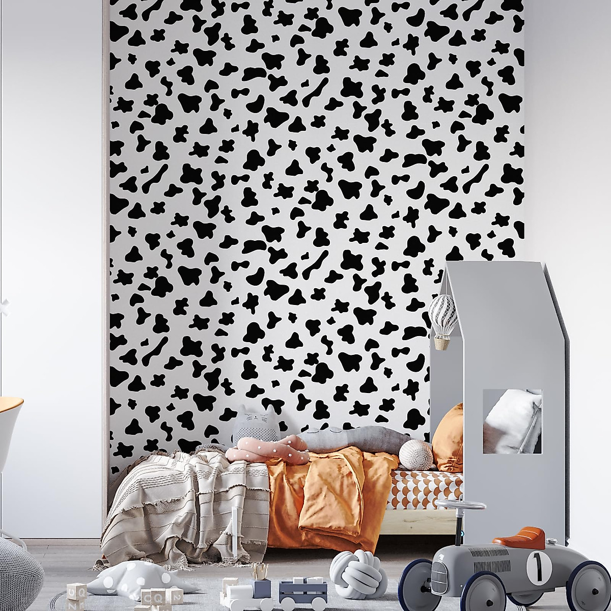 Qianglive Black and White Spots Contact Paper Cow Printed Peel and Stick Wallpaper 17.3”x120” Self-Adhesive Cute Wallpapers Vinyl White Black Decals for Walls Bedroom Living Room Nurseryls