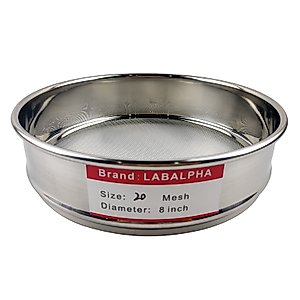 LABALPHA 20 Mesh Lab Sieves, #20 Mesh Test Sieve, 8'' Diameter, 304 Stainless Steel Wire Cloth (0.9mm)