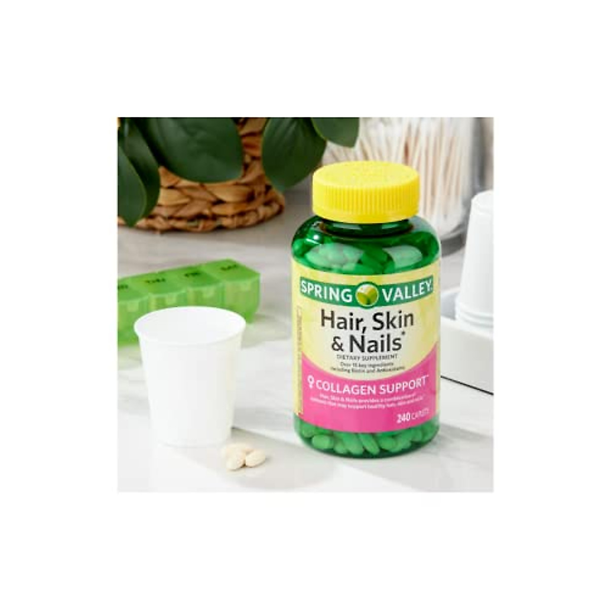 Spring Valley Hair, Skin & Nails Caplets, 240 Count + STS Fridge Magnet.