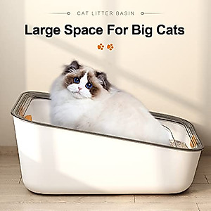 Eiiel Extra Cat Litter Box, 7.3 Wx24 L Large Nonstick Litter Pan Durable Standard Litter Box, Great for Small & Large Cats Easy to Clean1（White）