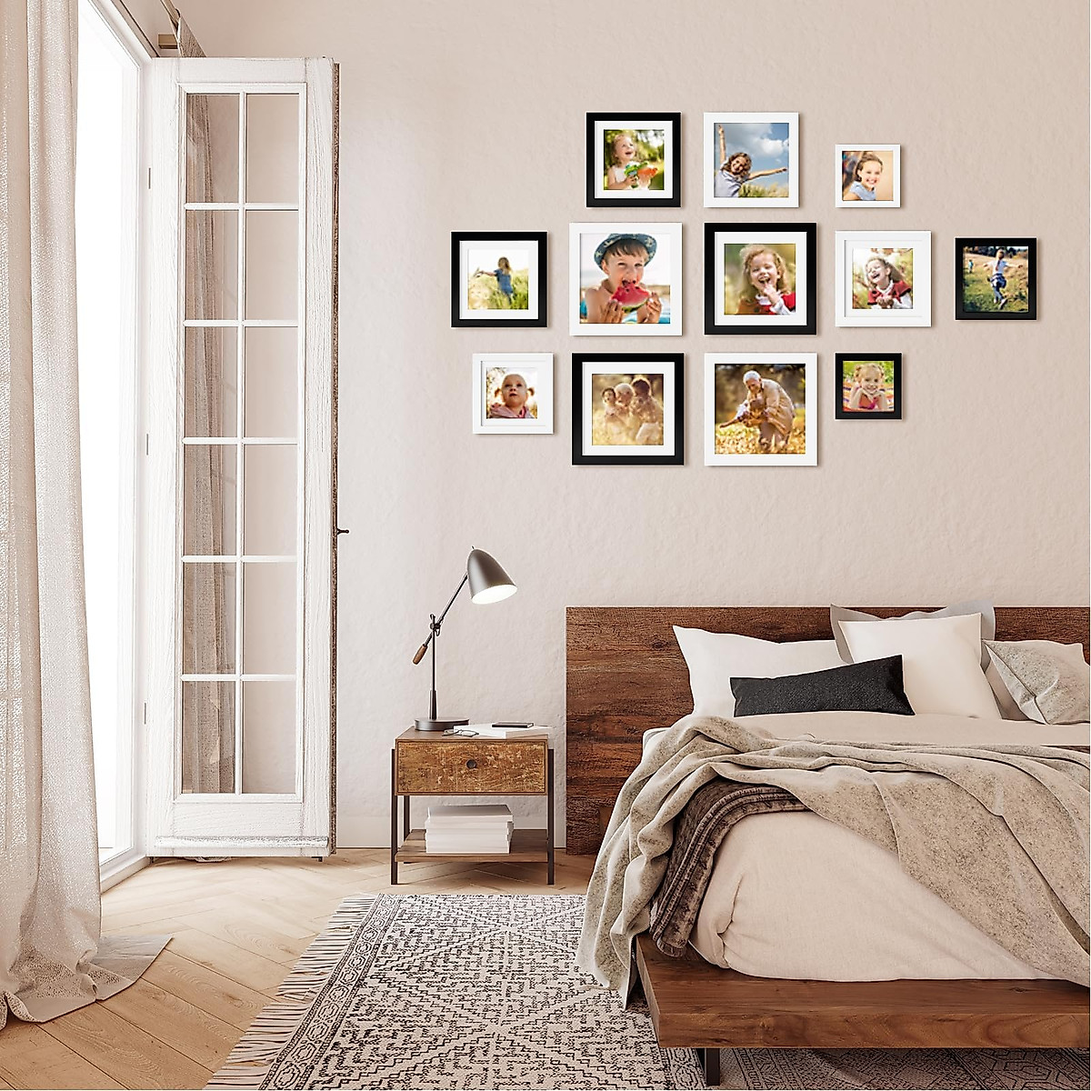 KINLINK 6x6 Picture Frame Black Set of 4, Wooden Square Photo Frames Matted 4x4 with Plexiglass for 4x4 with Mat or 6x6 without Mat for Table and Wall Display