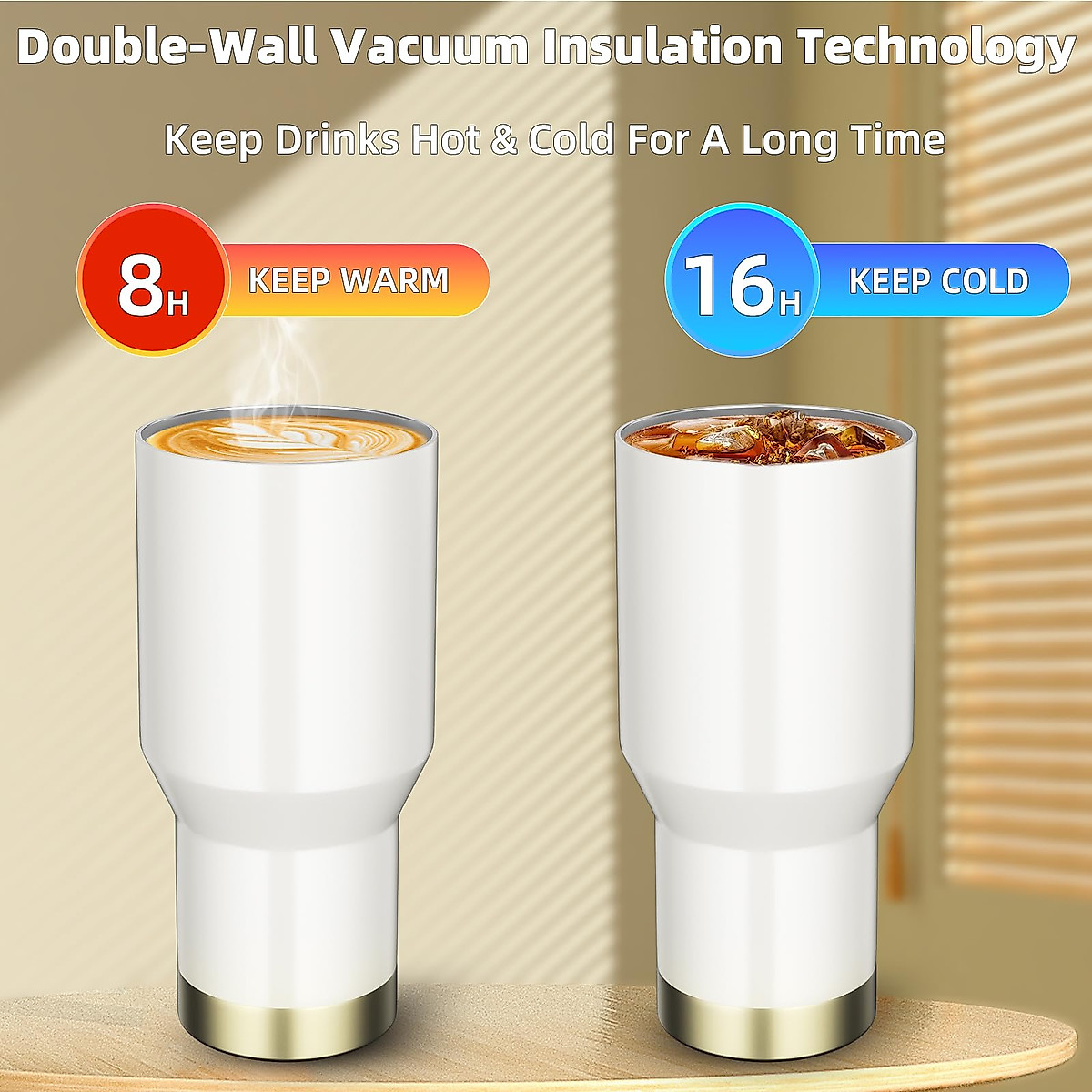 MURRICON 18 oz Stainless Steel Travel Coffee Mug,Vacuum Insulated Coffee Tumbler,Portable Coffee Cups with Lid and Straw,White