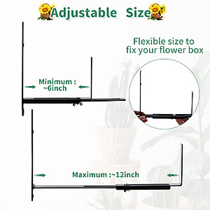 Weysat 8 Packs Window Planter Box Brackets Adjustable Planter Box Brackets Flower Box Brackets for Railings Wall Mount Heavy Duty Holder for Patio Balcony Garden Planter Boxes 6 to 12 Inches, Black