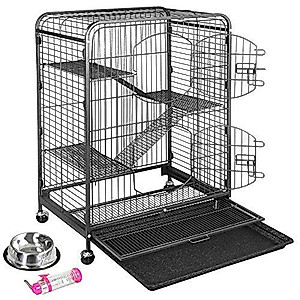 ZENY 37-inch Metal Ferret Chinchilla Cage with 2 Front Doors 4 Levels Small Animal Hutch for Squirrel/Rabbit/Rat Indoor Outdoor Use, Black