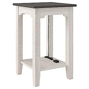Signature Design by Ashley Dorrinson Farmhouse Coffee Table, Antique White & Brown & Dorrinson Square Chair Side End Table with Lower Fixed Shelf and USB Charging Port, Antique White & Brown