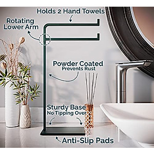 Hand Towel Stand for Bathroom Counter - 17" Black Countertop Towel Stand - Holds 2 Towels - Countertop Towel Holder Stand - Standing Hand Towel Holder for Bathroom Countertop - Fingertip Towel Holder
