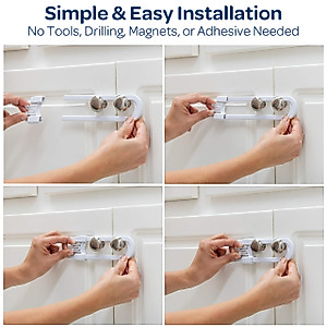 6-Pack Sliding Cabinet Locks - Reusable U-Shaped Child Cabinet Locks for Baby Proofing Cabinets, Drawers, Cupboards & More - No Tools, No Drilling, Easy to Use Child Proof Cabinet Latches by Wittle