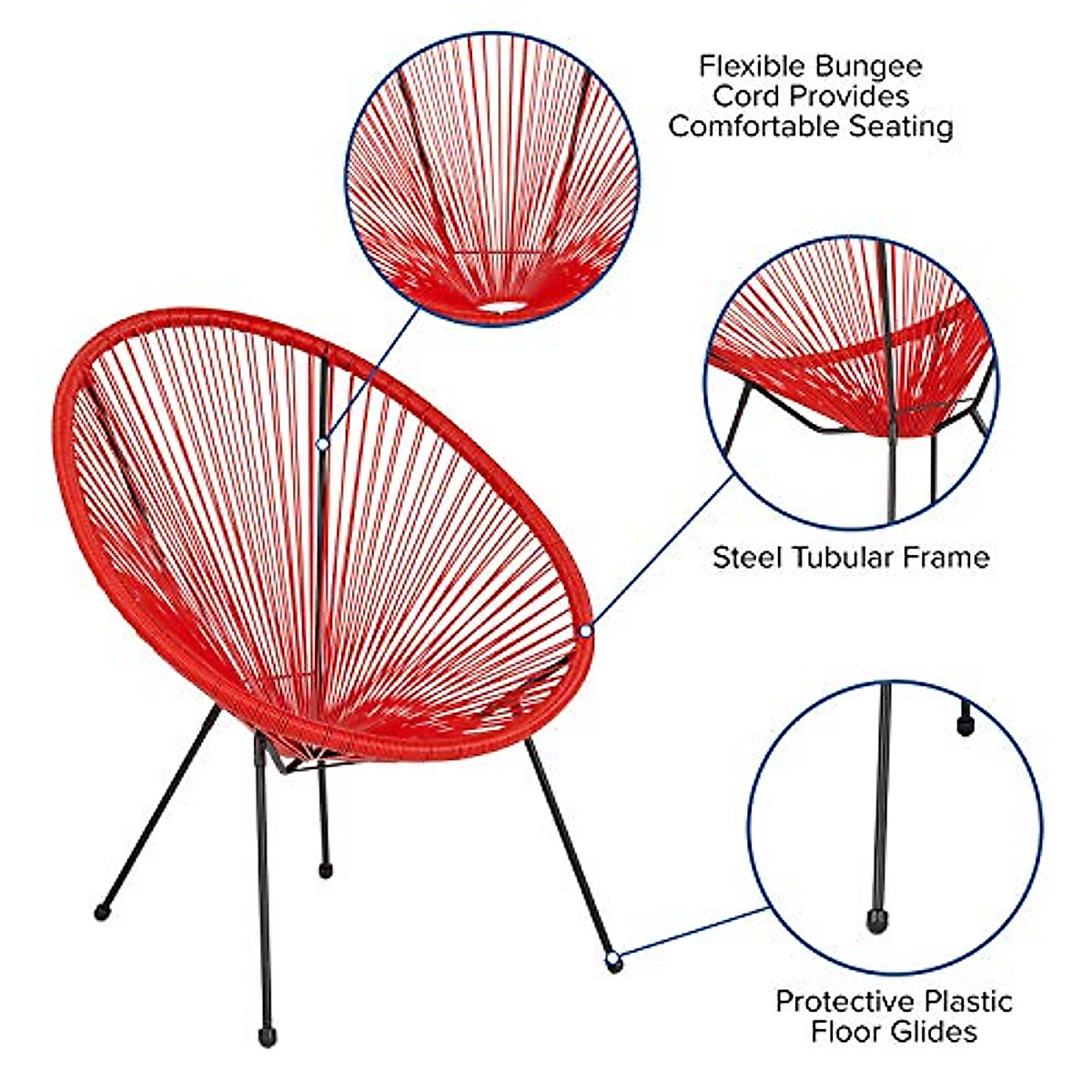 EMMA + OLIVER Red Papasan Bungee Lounge Chair