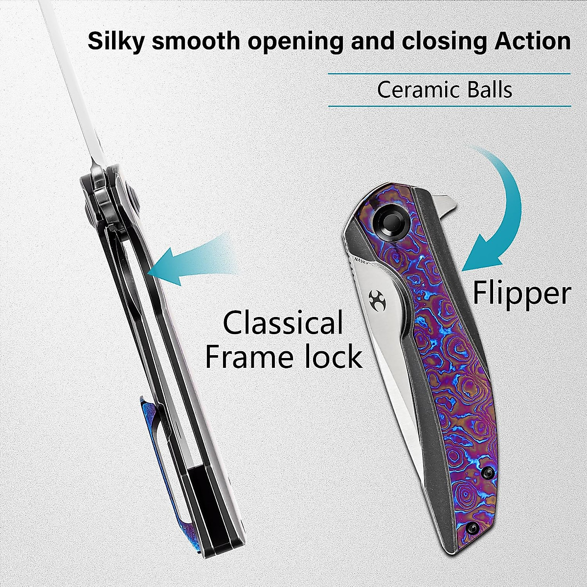 KANSEPT Accipiter Pocket Folding Knives EDC Camping Folding Knife 3.36'' Satin CPM S35VN Blade Pocket Folding Knife with Black Anodized Titanium + Timascus Handle Everyday Carry K1007E3