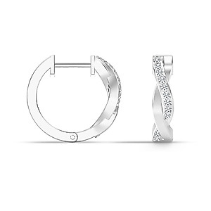 Charmsy 925 Sterling Silver Small Spiral Infinity Twist Pave Cubic Zirconia Chunky Huggie Hoop Earrings for Men Women and Teen
