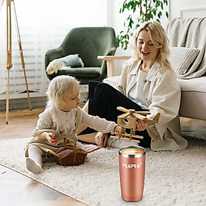 GINGPROUS Mama Gifts Travel Tumbler for Mom, Mothers Day Birthday Gifts Christmas Gifts for Mom Mother Mom to be from Daughters Sons, 20oz Insulated Stainless Steel Tumbler with Lids, Rose Gold