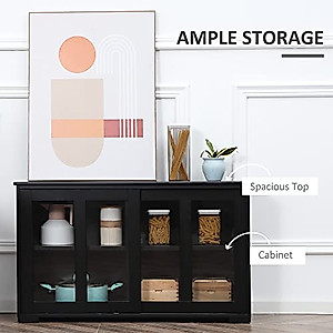 HOMCOM Sideboard Buffet Cabinet, Stackable Credenza, Coffee Bar Cabinet with Sliding Glass Door and Adjustable Shelf, Black