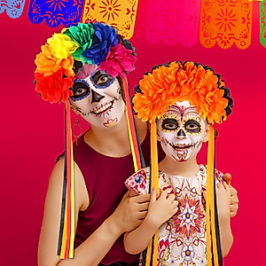 Riceshoot 3 Pcs Halloween Flower Headband Day of the Dead Floral Headband Mexican Flower Crown Headband Halloween Festival Wedding Headband for Women Girls Halloween Masquerade Bridal Party Dress up