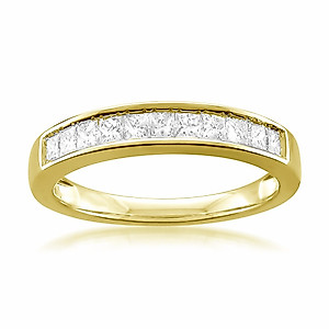 Beyond Brilliance 1/2 Carat Diamond Channel-Set 14K Yellow Gold Princess Cut 11-Stone Diamond Bridal Wedding Band Ring | Natural Diamond Wedding Band For Women, J-K SI1-SI2 | Gift Box Included
